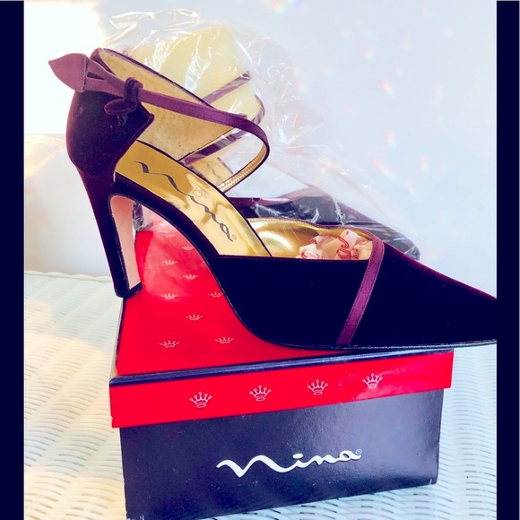 Nina | Shoes | Deep Plum Rayon Velvet Satin Open Side Mary Jane Pump 4 ...